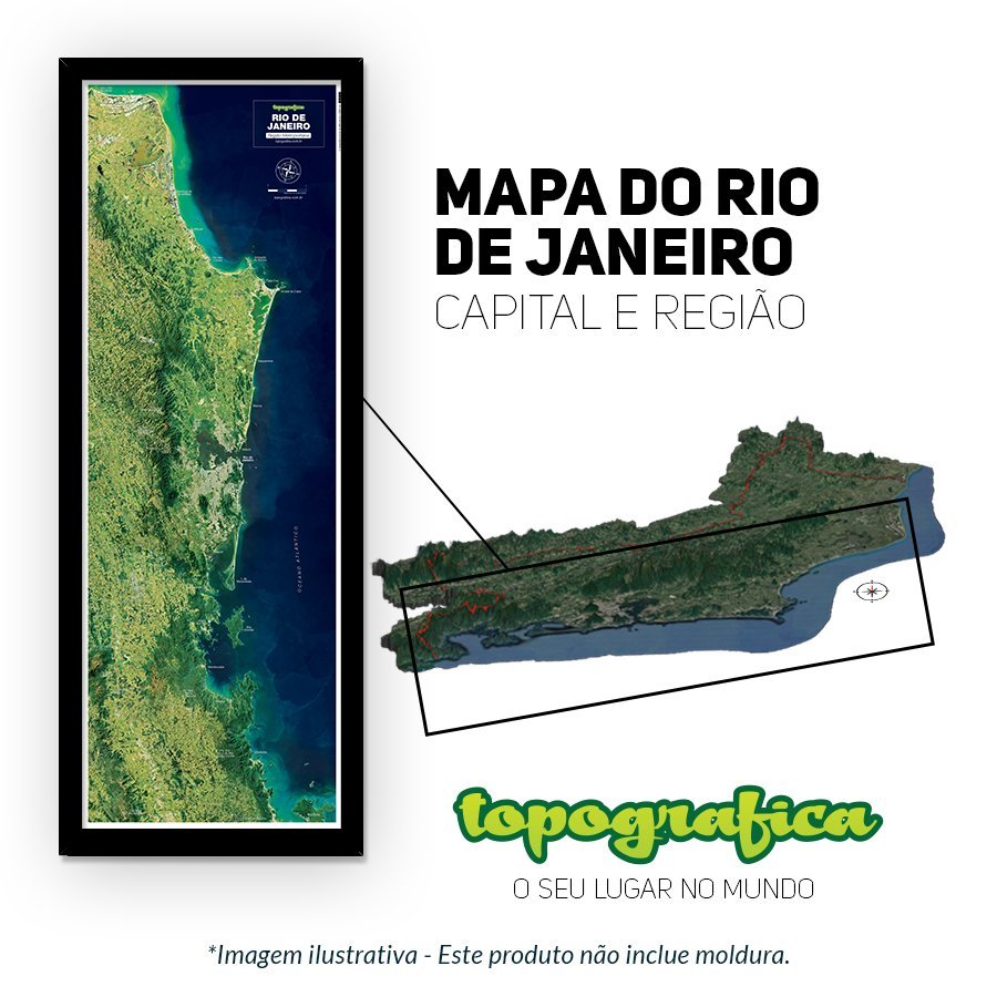Poster Mapa do RJ – Rio de Janeiro e região – 21x60cm – TOPOGRAFICA