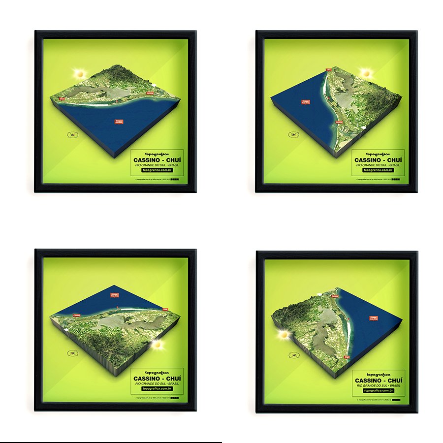 CASSINO-CHUÍ (RS) – Mapa 3D infográfico – 4 quadros/posições – TOPOGRAFICA