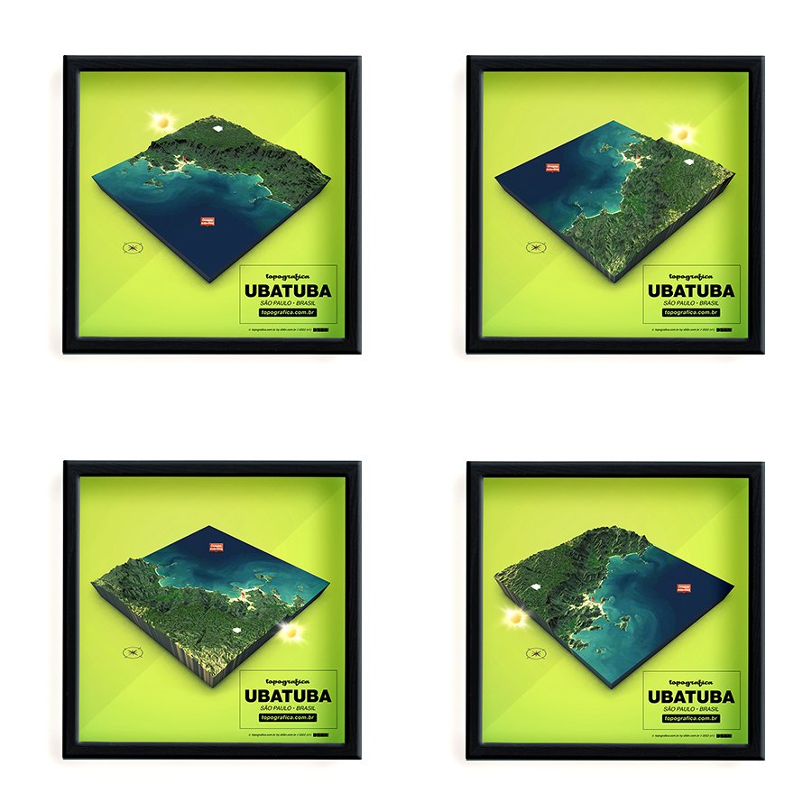 UBATUBA (SP) – Mapa 3D infográfico – 4 quadros/posições – TOPOGRAFICA